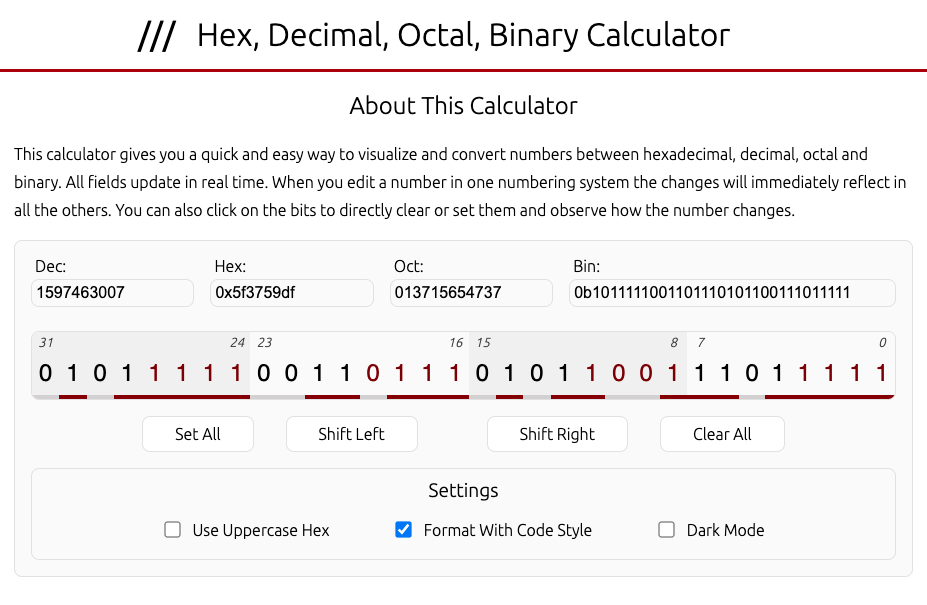 Calc 50x ca Hex Decimal Binary Converter Michael Kafarowski